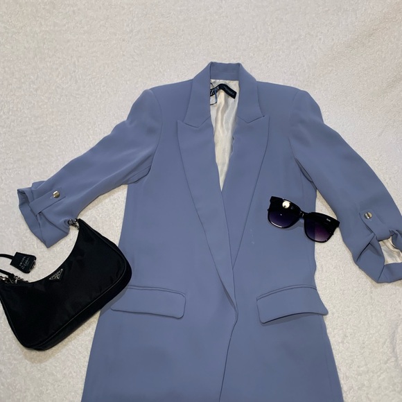 Zara | Jackets & Coats | Zara Blue Blazer With Classic Lapel Design ...